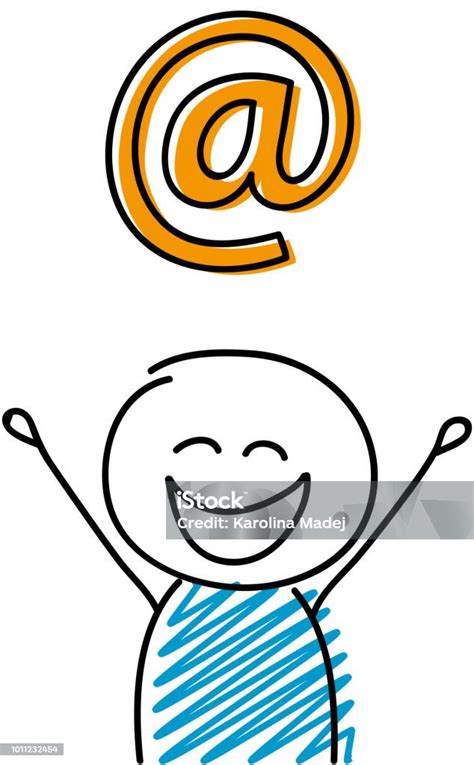 Email Address Icon With Happy Stickman Vector Stock Illustration