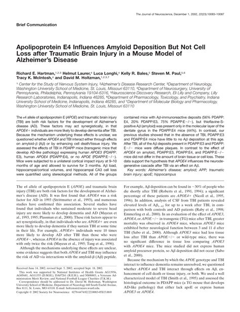 Pdf Apolipoprotein E4 Influences Amyloid Deposition But Not Cell Loss
