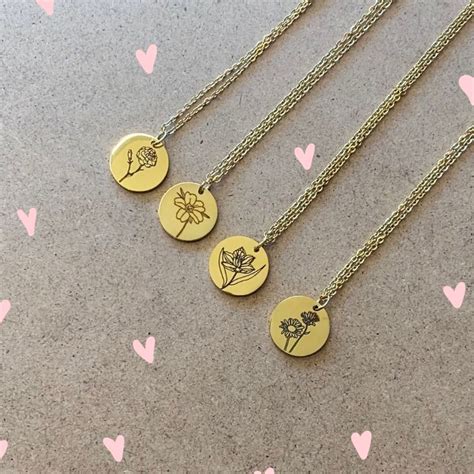 Birth Flower Necklace Stainless Steel Store Bumble