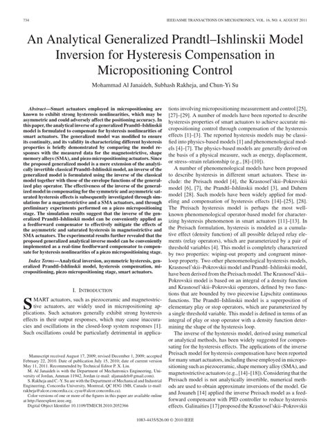 Pdf An Analytical Generalized Prandtlishlinskii Model Inversion For Hysteresis Compensation