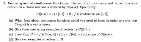 2 vector space of continuous functions the set of