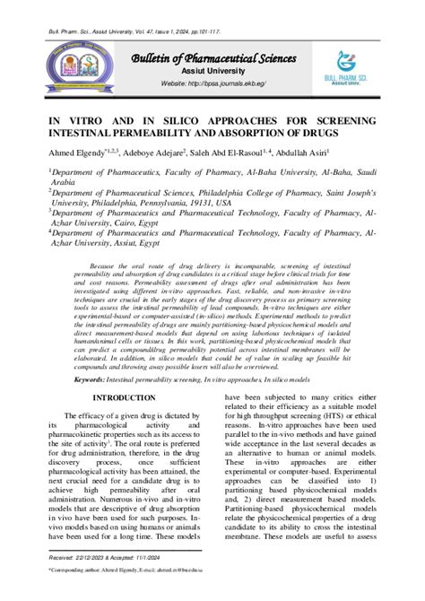 Pdf In Vitro And In Silico Approaches For Screening Intestinal Permeability And Absorption Of