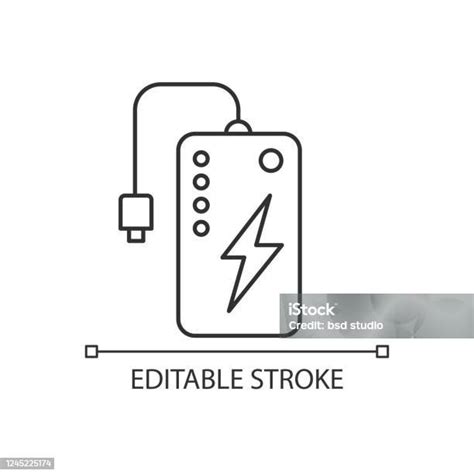 파워 뱅크 픽셀 완벽한 선형 아이콘 파워 뱅크 휴대용 배터리 휴대용 Usb 충전기 얇은 라인 사용자 정의 그림입니다 등고선 기호입니다 벡터 절연 윤곽선 도면 편집 가능한