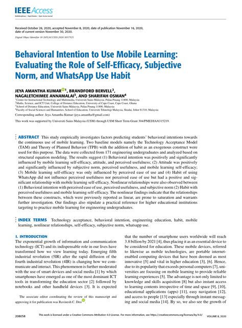Pdf Behavioral Intention To Use Mobile Learning Evaluating The Role
