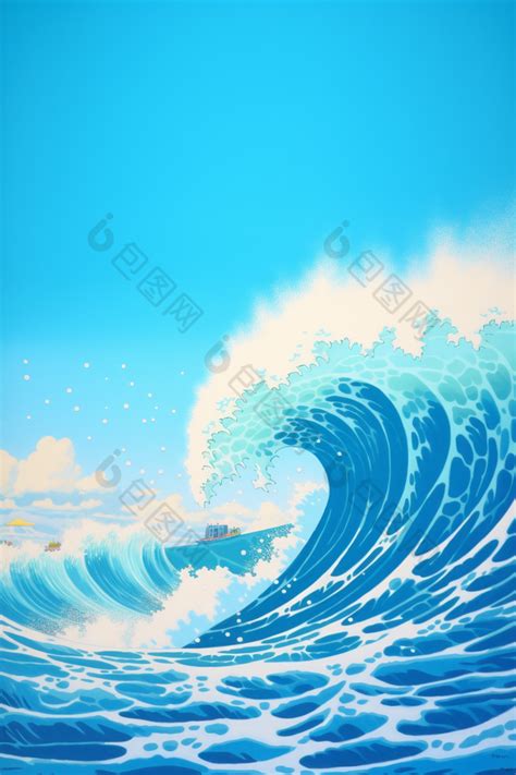 大海海浪壮阔数字插画图片 包图网