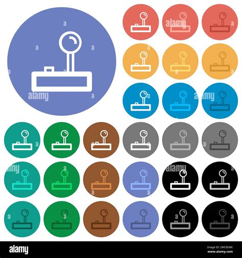 Retro Joystick Outline Multi Colored Flat Icons On Round Backgrounds Included White Light And