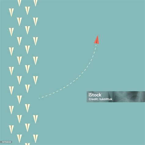 미니 멀 스타일 빨간 비행기 변화 방향 및 백색 그들 새로운 아이디어 변화 트렌드 용기 크리에이 티브 솔루션 비즈니스 혁신 그리고 독특한 방식으로 개념 방향에 대한 스톡