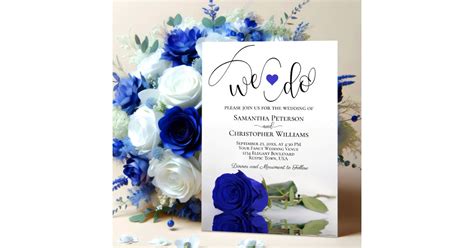 We Do! Elegant Royal Blue Rose Romantic Wedding Invitation | Zazzle