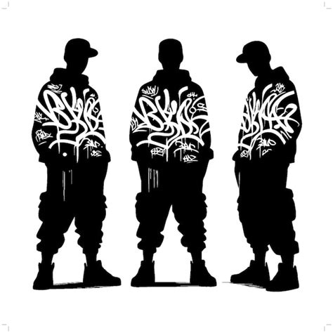 Premium Vector Rap Hiphop Silhouette People In Graffiti Tag Hip Hop