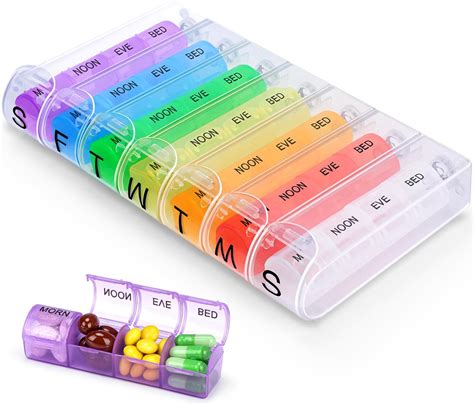 Alyvisun 7 Day Pill Box Organiser 4 Times A Day Weekly Tablet Box