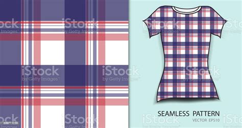 파란색과 빨간색 체크 무늬 타탄 직물 벡터 패턴 벡터 일러스트 레이 션 T셔츠 디자인 패브릭 질감 무늬 의류 추상적인 배경 0명에 대한 스톡 벡터 아트 및 기타 이미지