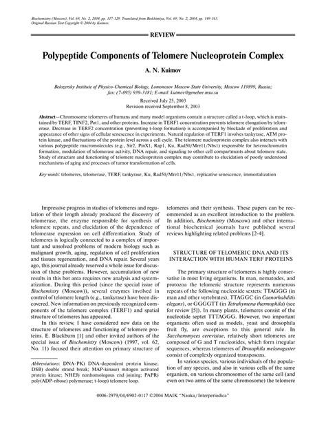 Pdf Polypeptide Components Of Telomere Nucleoprotein Complex
