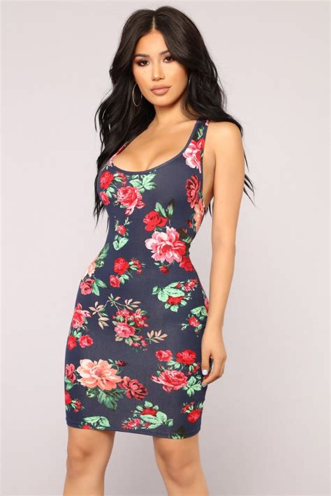 Vestido Azul Floreado Strech Sexy Corto Fashion Nova 69900 En