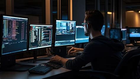 Premium Photo Side View Of A Young Caucasian Man Working On Multiple