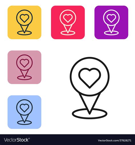 black line map pointer with heart icon isolated vector image