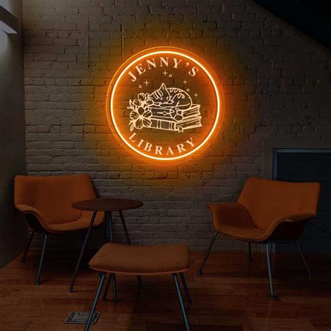 Personalized Library Neon Sign Custom Book Neon Sign Decor Bookish