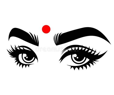 Eyes Indian Girls With Bindi Indian Traditional Red Dot On The Forehead Stock Illustration