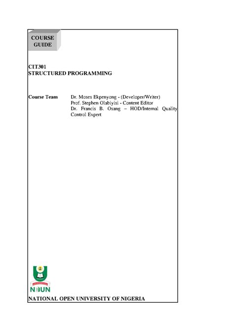 Csc 341 Programming Paradigms Cit Structured Programming Course Team Dr Moses Ekpenyong