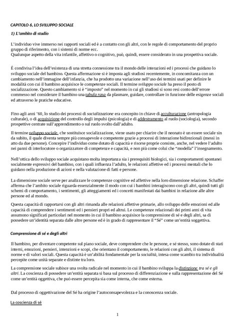 Riassunto Del Capitolo 6 Del Manuale Di Psicologia Dello Sviluppo Docsity