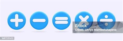 수학 기호가 설정되었습니다 파란색 버튼에 수학 더하기 빼기 같음 곱하기 및 나누기 기호 3차원 형태에 대한 스톡 벡터 아트 및 기타 이미지 Istock