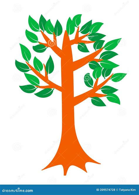 Tree With Trunk And Branches With Green Leaves Vector Clip Art Stock