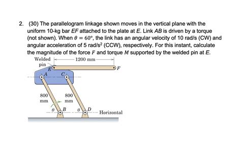 2 30 The Parallelogram Linkage Shown Moves In The Vertical Plane