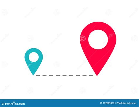 Two Map Pin Pointers With Tack Path Way Dashed Line Vector Symbol Flat