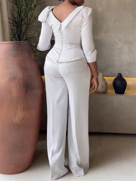Women Plain All Season Elegant Polyester Daily Straight Pants Long H