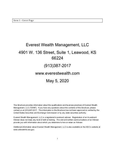 Fillable Online Form ADV Part II Brochure 5 5 20 Fax Email Print