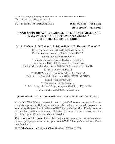 Pdf Connections Between Partial Bell Polynomials Jrsmms 2022 1001 1
