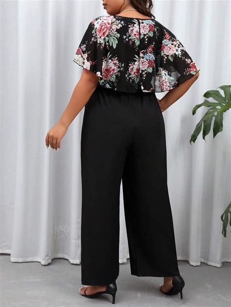SHEIN Clasi Mono De Pierna Ancha Con Estampado Floral De Manga Mariposa