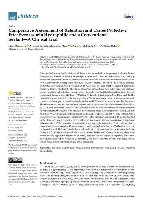 Pdf Comparative Assessment Of Retention And Caries Protective Effectiveness Of A Hydrophilic