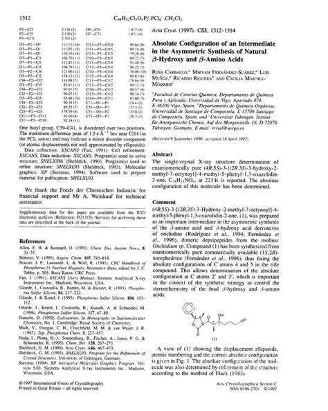 Pdf Absolute Configuration Of An Intermediate In The Asymmetric