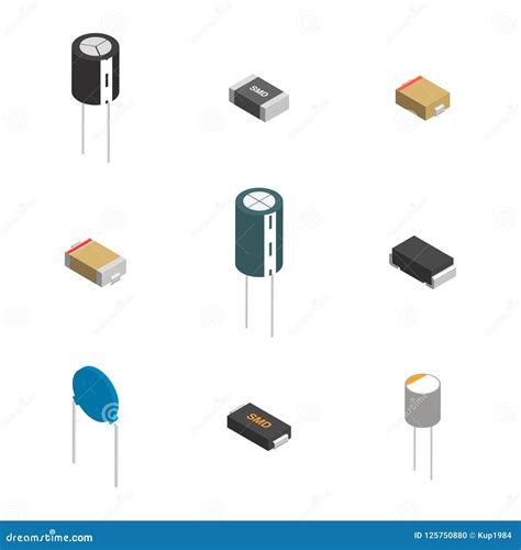 Set Of Different 3d Electronic Components Vector Illustration Stock