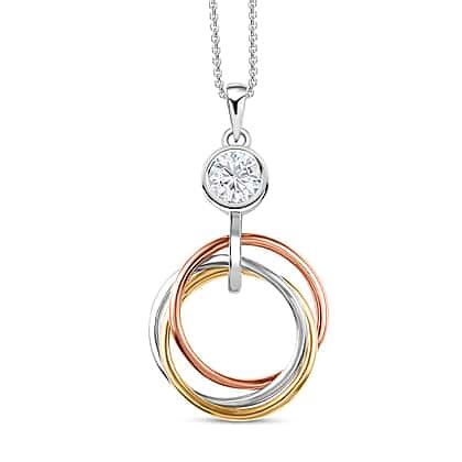 Moissanite Soliatire Pendant With Chain Size 20 In Rhodium Plated
