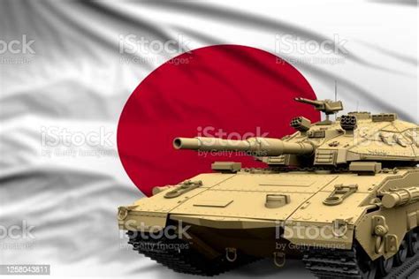 일본 국기 배경에 가상의 디자인과 무거운 탱크 현대 탱크 군대 개념 군사 3d 일러스트 3차원 형태에 대한 스톡 사진 및 기타