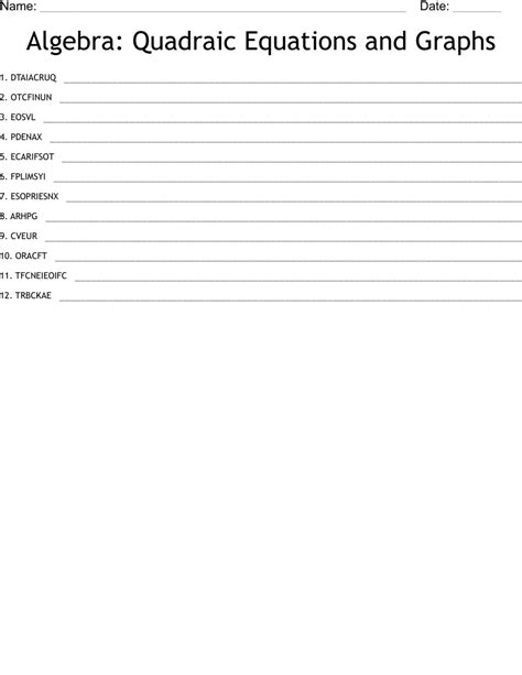 Algebra Quadraic Equations And Graphs Word Scramble Wordmint