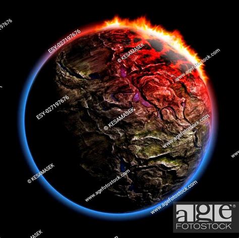3D Render Of Earth Typed Planet With Fire Corona Atmosphere Effect
