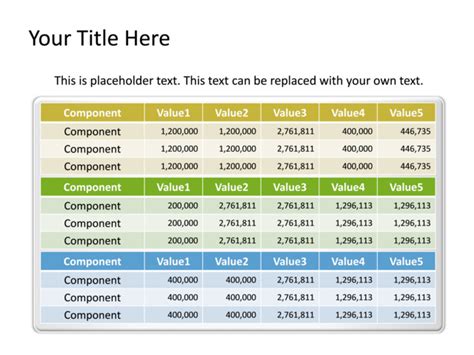 PowerPoint Slide Table Diagram Multicolor 3 Sectors TG94