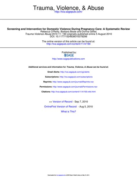 Pdf Screening And Intervention For Domestic Violence During Pregnancy