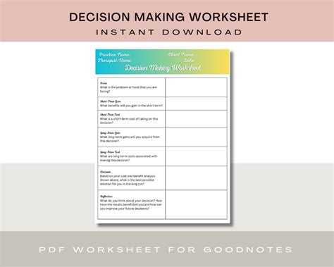 Decision Making Worksheet Learn Decision Making Skills Personal Development Worksheet