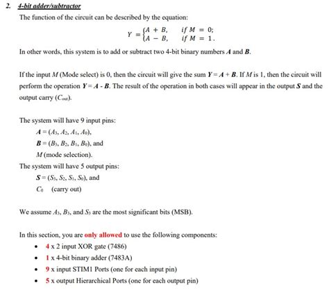 Solved Bit Adder Subtractor The Function Of The Circuit Chegg