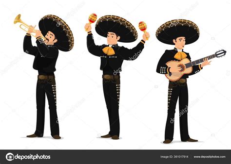 Mariachi Mexican Musicians Band Cartoon Vector Characters Playing