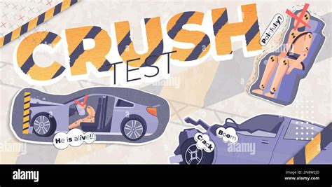 Crash Text Flat Collage With Dummies In Seats Of Crashed Cars Vector