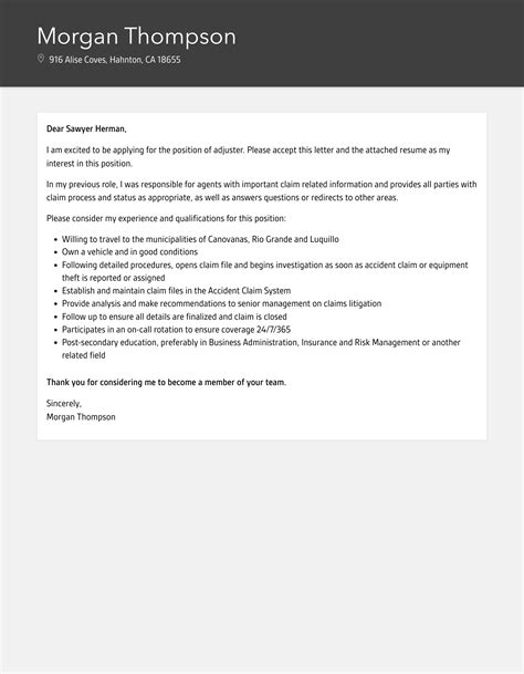 Adjuster Cover Letter Velvet Jobs