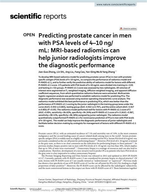 Pdf Predicting Prostate Cancer In Men With Psa Levels Of 410 Ngml