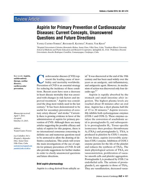 Pdf Aspirin For Primary Prevention Of Cardiovascular Diseases