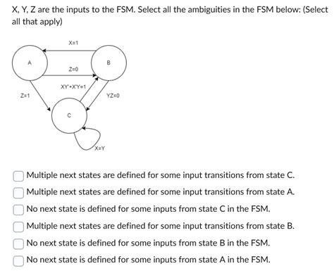 Solved X Y Z Are The Inputs To The FSM Select All The Chegg