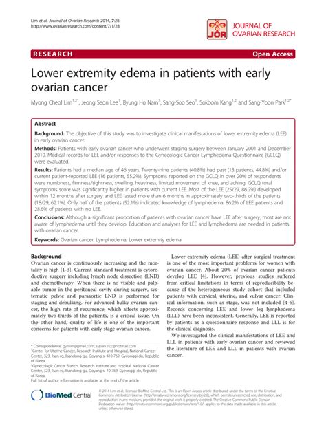 Pdf Lower Extremity Edema In Patients With Early Ovarian Cancer