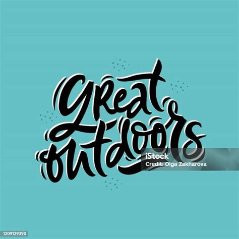 큰 야외 잉크 브러시 필기 벡터 레터링 신선한 공기 활동 조경 관광 슬로건 장식 직물 포스터 서예 영감을 주는 캠핑 트레킹 하이킹 어드벤처 문구 검은색에 대한 스톡 벡터